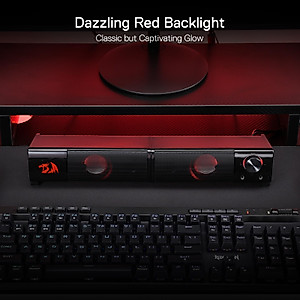 Redragon GS550 PC Gaming Speakers, 2.0 Channel Desktop Computer Sound Bar with Compact Maneuverable Size, Headphone Jack, Quality Bass & Decent Red Backlit, USB Powered w/ 3.5mm Cable
