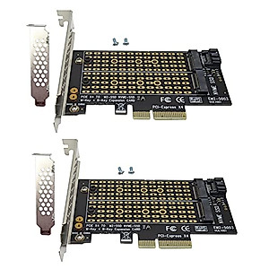 High Performance Durable 2x M.2 to PCIe NVMe and SATA SSD Dual M Key and/or B Key Adapter Card 2242 2260 2280 M2 Drive to Desktop PCI Express x4 x8 x16 Slot, Includes Brackets Vicue