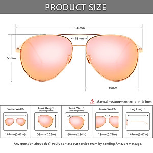 SUNGAIT Women’s Lightweight Oversized Aviator Sunglasses - Mirrored Polarized Lens (2022 Light-Gold Frame/Pink Mirrored Lens, 60) 1603JKF