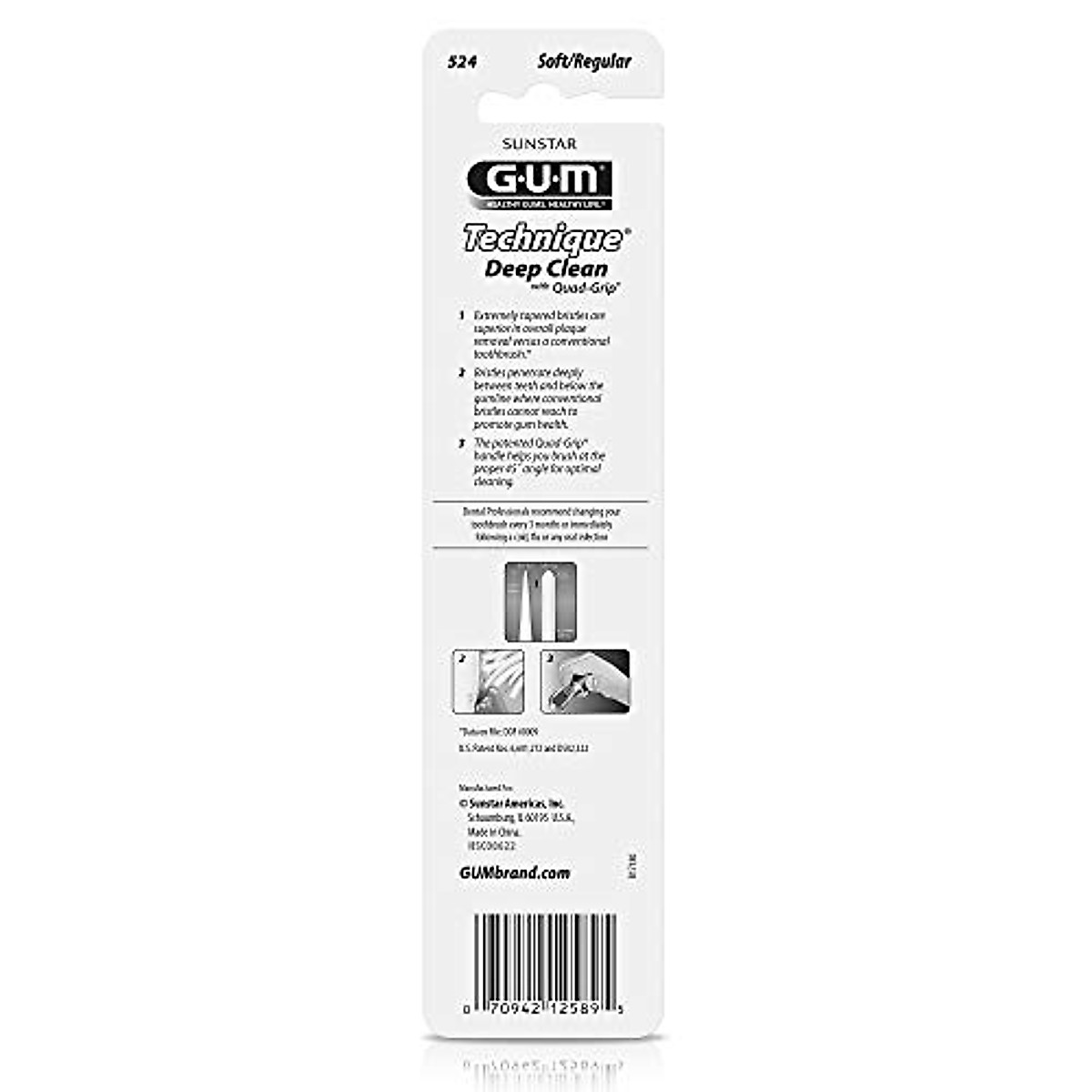 GUM Technique Deep Clean Toothbrush - Compact Soft - Soft Toothbrushes for Adults with Sensitive Gums - Extra Fine Bristles, 2ct (6pk)