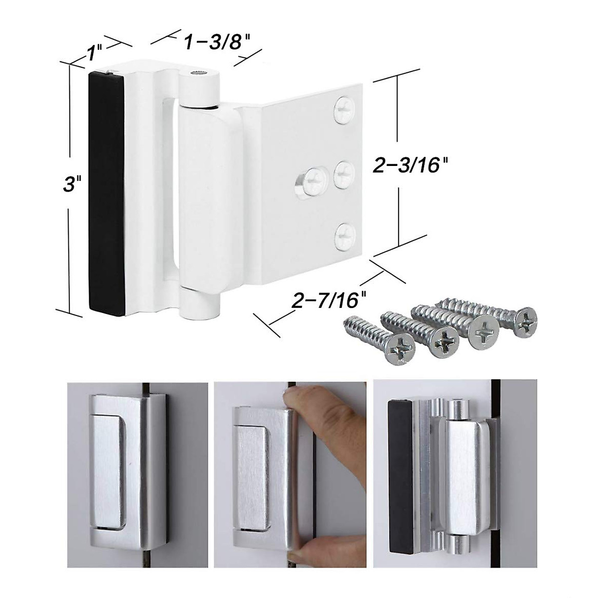 TOYFUL 2 Pack Door Reinforcement Locks with 8 Screws, Home Security Door Lock for Toddler, Childproof Door Lock Night Lock Withstand 800 Lbs White