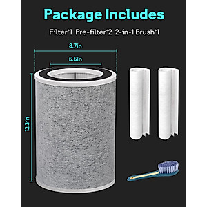 True HEPA HP201 HP202 Filter Replacement for Shark HP200 Series & HC501 HC502 UA205 Air Puri-fier MAX,3-in-1 H13 Grade Filter, Part # HE2FKBAS, HE2FKBASMB