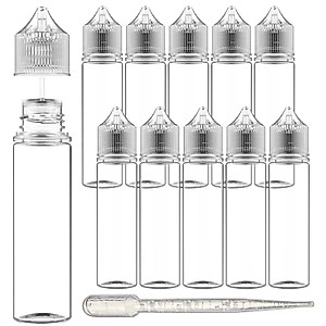Chubby Gorilla 60ml V-3 Clear PET Plastic Unicorn Squeeze Bottle (10 Pack) Dropper bottle REUSABLE, Child Resistant Cap, Easy Drip Tip Applicator Dropper Bottles with Squeeze Dropper