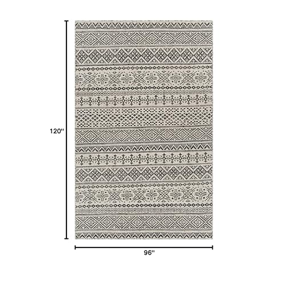 Hauteloom Mababanaba Wool Living Room, Bedroom Area Rug - Bohemian, Transitional - Black, Gray, Cream - 8' x 10'