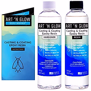 Art ‘N Glow Epoxy Resin for Clear Casting and Coating - 16 Ounce Kit - Perfect for Molds, Crafts, Tumblers, Jewelry, Wood - Food Safe, Non Yellowing, Bubble Free, and Made in The USA