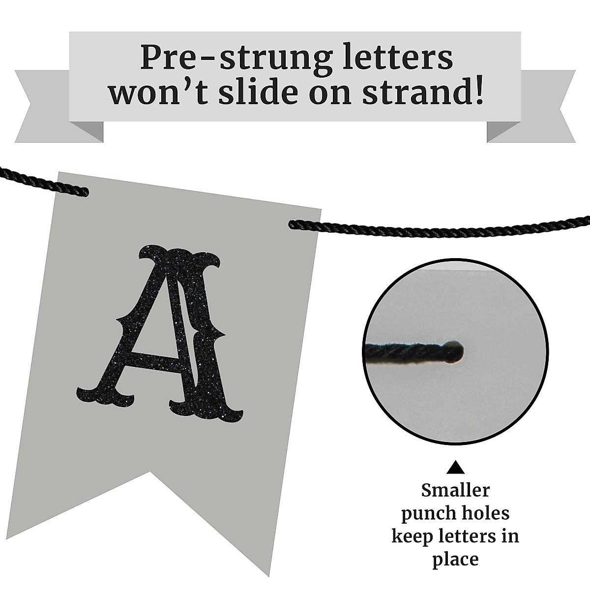 Pre-Strung Happy Halloween Banner - NO DIY - Black Glitter Halloween Banner - Pre-Strung Garland on 8 ft Strand - Pumpkin Jack O'Lantern Halloween Party Decorations & Decor. Did we mention no DIY?