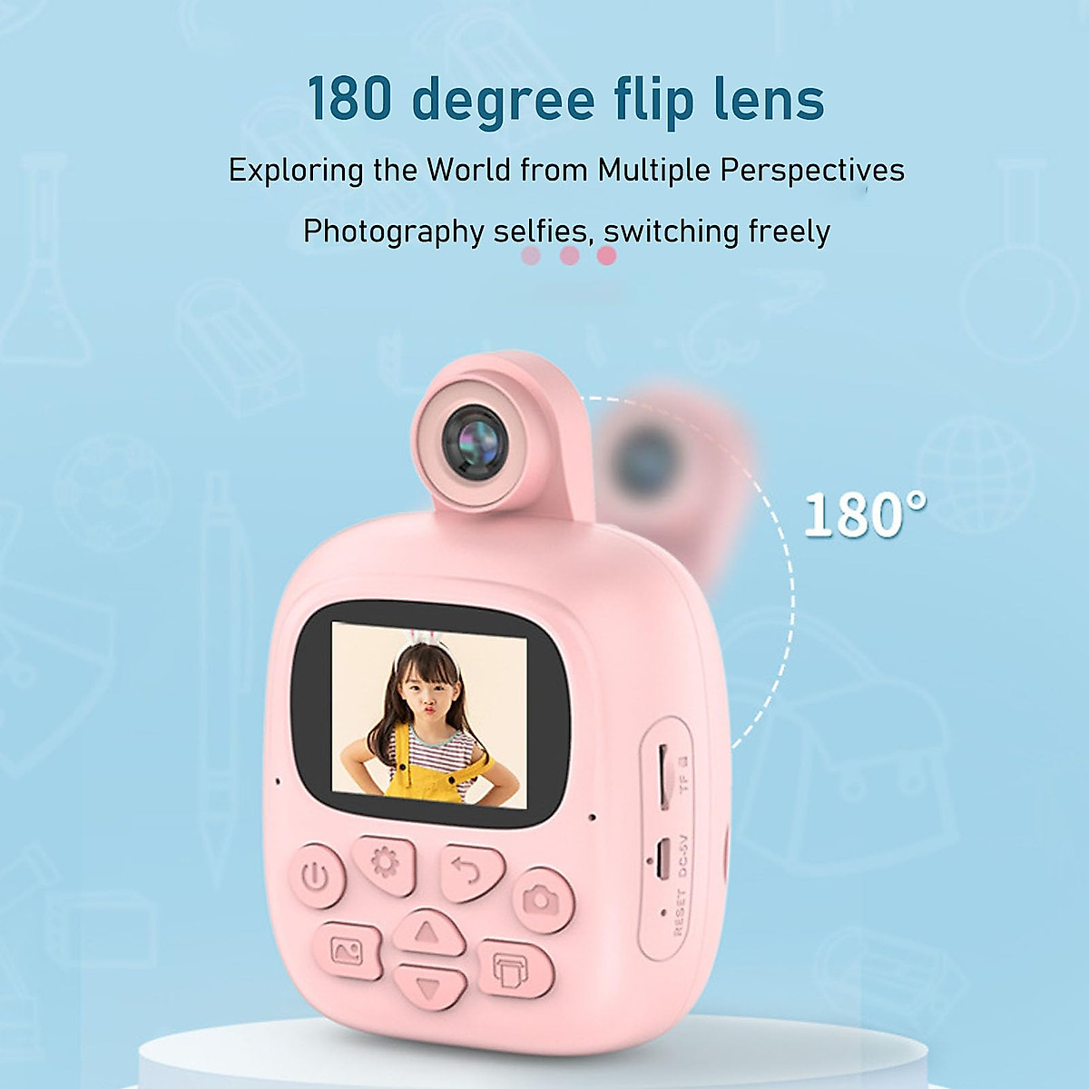 Kids Digital Printing Camera, 24MP 720P HD Recording Kids Digital Printing Camera for Travel (Pink)