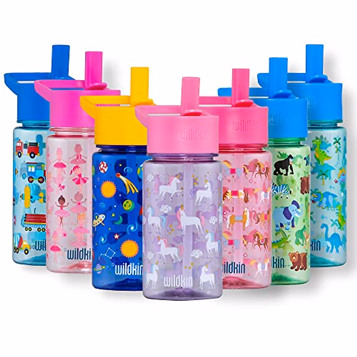 Wildkin Kids Reusable 16 Ounce Water Bottle for Boys and Girls, Perfect for Daycare, School, or Travel, Features Straw Top and Carrying Handle, Easy to Clean Water Bottles for Kids (Unicorn)