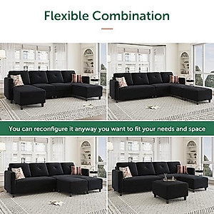 HONBAY Reversible Sectional Couches for Living Room, Sectional Couch U Shape, 4 Seat Sectional Sofa with Chaise, Dark
