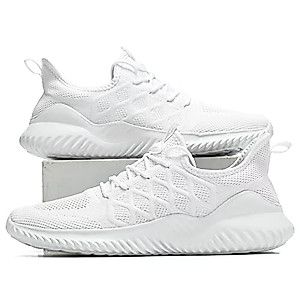 Kvovzo Men's Slip-on Running Shoes Comfort Light Breathable Walking Tennis Sneakers Non Slip Mesh Work Casual Sports Shoes White
