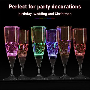 HOMEYA LED Champagne Flutes (Set of 6 Multi-Color), Water Liquid Activated Light Up Cups Flashing Wine Glasses Blinking Cocktail Whisky Drinkware Glow Dark for Christmas Halloween Party Wedding Gifts