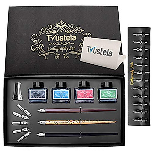 Trustela Calligraphy Set For Beginners, 3 Calligraphy Pens, 4 Ink Bottle 15ml, 20 Calligraphy Nibs, 1 Calligraphy Pen Holder, Dip Pen Set, Gift For Men, Women And Kids, Calligraphy Kit For Beginners