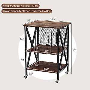 Giantex Record Player Stand, Vinyl Record Storage Table w/ 3 M-Shaped Dividers & 4 Rolling Wheels, Turntable Stand Holds Up to 250 Albums for Living Room, Office, Rustic Brown