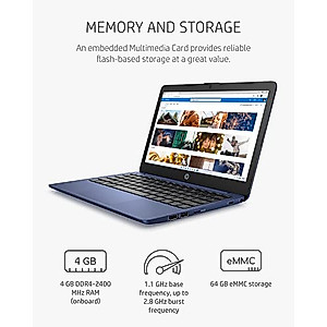 HP Stream 11" Laptop, Intel Celeron N4020, Intel UHD Graphics 600, 4 GB RAM, 64 GB SSD, Windows 11 Home in S mode (11-ak0030nr, Royal blue)