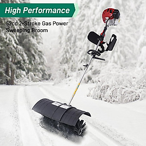 NATICRISI Outdoor Hand Held Gas Power Broom, 52cc 2-Stroke Gas Power Sweeping Broom,2.3HP Single Cylinder Walk Behind Sweeper,Lawns Artificial Grass Power Brush Lawn Sweeper Cleaner Tools