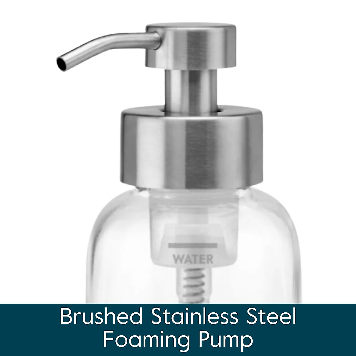 Grove Co. Foaming Soap Dispenser, 2 x Refillable Glass Bottles with Stainless Steel Pump, Reusable Liquid Hand Soap Set for Kitchen or Bathroom, Square Base, Reduce Plastic Waste