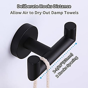 Angle Simple Double Towel Hook Matte Black, Stainless Steel Bathroom Robe Towel Holder, Hand Towel Hanger for Wall