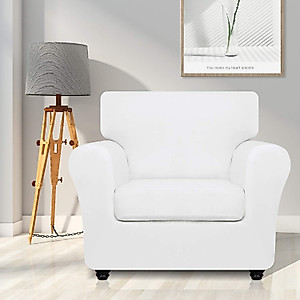 ZNSAYOTX Luxury Velvet Chair Slipcovers with Arms 2 Piece Stretch Chair Covers for Living Room Thick Soft Armchair Slipcover Anti Slip Dog Pet Friendly Furniture Protector (White),30"-47"(1 Cushion)