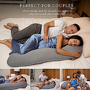 Pharmedoc Pregnancy Pillows XL J Shape Body Pillow Cooling Cover Grey, Full Body Pregnancy Pillow for Sleeping, Maternity Pillow, Pregnancy Must Haves, Side Sleeper Pillow, Nursing, Baby Shower