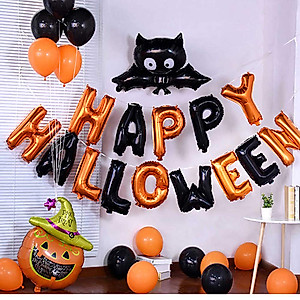 Tellpet Happy Halloween Balloons Banner, Halloween Party Decorations for Home Yard Decor Backdrop Sign, Orange and Black