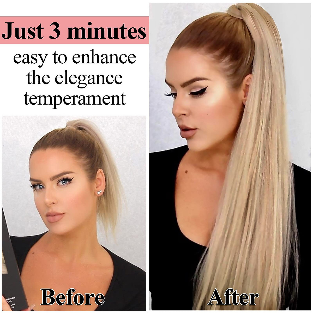 YIBANG 30inch Long Straight Drawstring Ponytail Synthetic High Puff Ponytail Hair Pieces With Comb Clip in Straight Ombre Blond Ponytail Clip in Hair Extensions Smooth &Soft(MT27/613)…