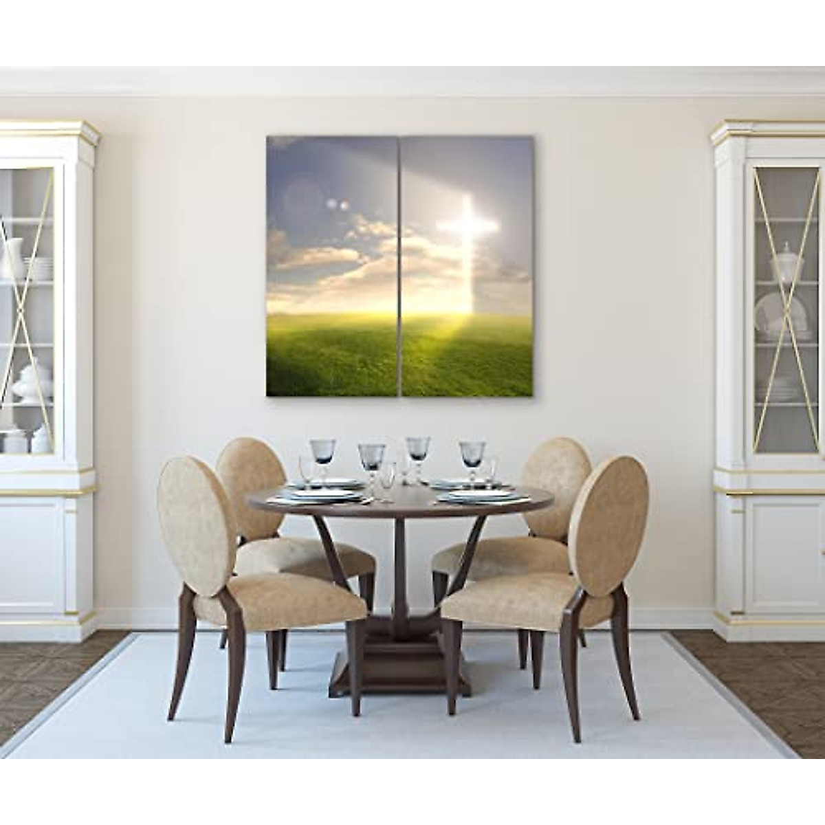 Christian Wall Art Cross Decor - Religious Cross / Light of God Canvas Art 2 Piece Set - Decorative Split Artwork Picture, Spiritual Christian Decor Print for Home, Living Room, Bedroom, Office & Gift