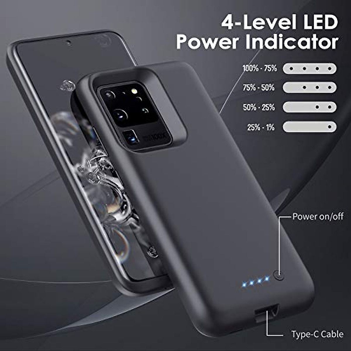 Battery Case for Galaxy S20 Ultra 8500mAh, Portable Charging Case Protective Rechargeable Extended Battery Pack for Samsung Galaxy S20U 5G (6.9 inch) Charger Case -Black