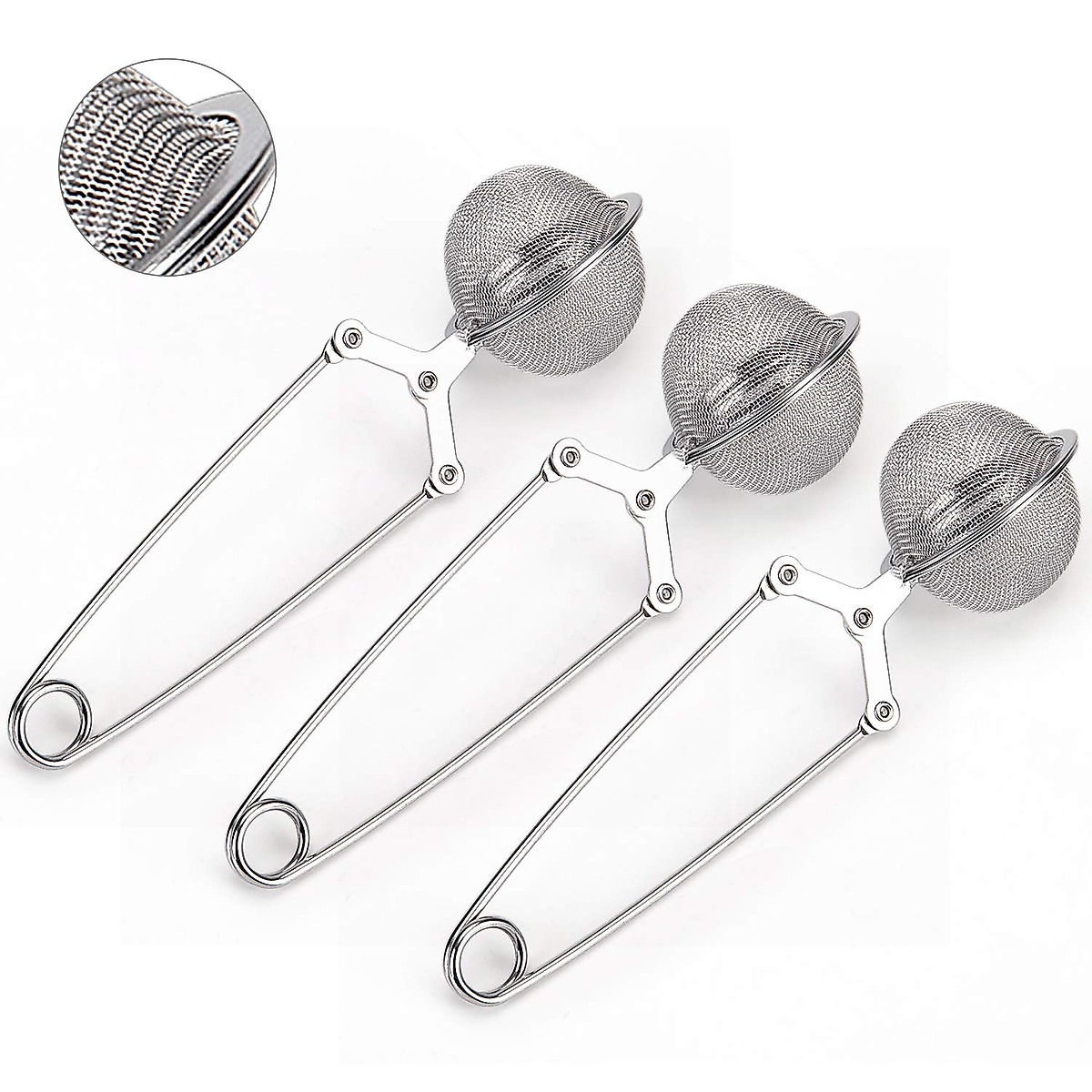 Snap Ball Tea Strainer, JEXCULL 3 Pack Premium Stainless Steel Tea Strainer with Handle for Loose Leaf Tea Fine Mesh Tea Balls Filter Infusers (Normal)
