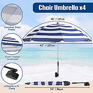 Sanwuta 4 Pcs Chair Umbrella with Clamp 46 Inches UPF 50+ Portable Clip on Parasol for Patio Adjustable Sunshade Umbrellas Beach Umbrella for Chair, Strollers, Wheelchairs, Golf Carts, Patio Chairs