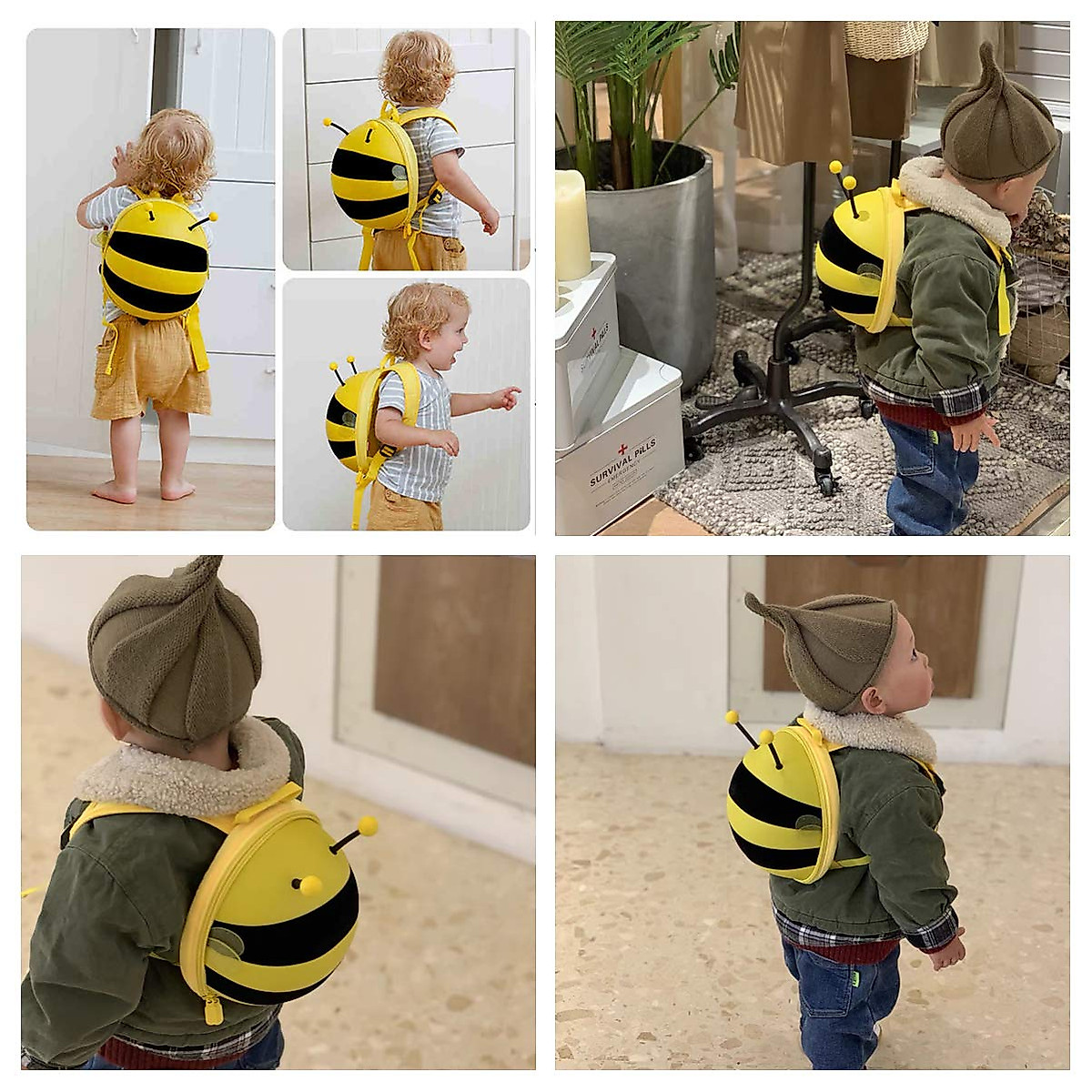 Baby Backpack with Leash for Toddler,Small Bee Backpack for kids,Anti Lost Bag