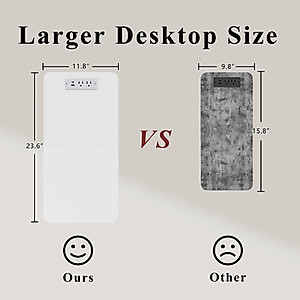 DALEMHOME End Table with Charging Station, Narrow Side Table with 3 Fabric Drawers, Skinny Nightstand with LED Light for Small Spaces, Bedroom, Living Room, White HKET1303WT