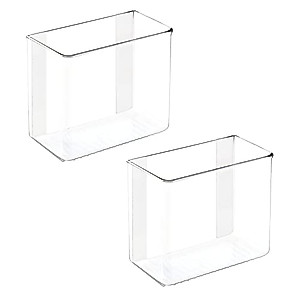 mDesign Plastic Adhesive Wall Mount Storage Organizer Container for Bathroom, Shower, Vanity Cosmetic Organization - Hold Shampoo, Conditioner, Vitamins, 6" Wide, Poppon Collection, 2 Pack, Clear
