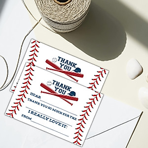 TENTADO Baseball Thank You Cards, Baseball Thank You Cards with Envelopes, Kids Fill in the Blank Thank You Cards, 20 Count with Envelopes, 4X6 inch.