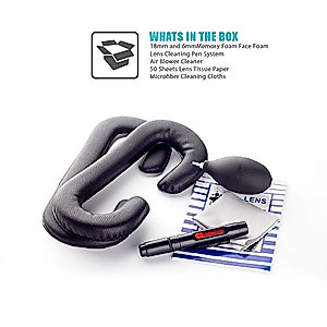 KIWI design VR Face Cover Cushion for HTC Vive, Foam Pad Eye Pad Replacement for HTC Vive 2 Packs 12mm 6mm with Lens Cleaning Kit