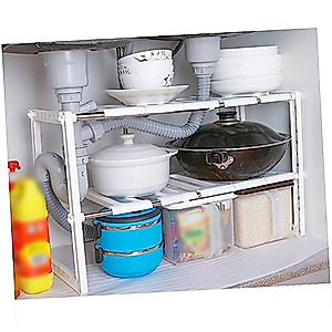 DELURA Sink Drying Rack Cabinet Storage Shelf Rack Under Sink Organizer Under Sink Expandable Shelf Organizer Bathroom Organizer Under Sink Over The Sink Shelf Curtain Tableware White/24