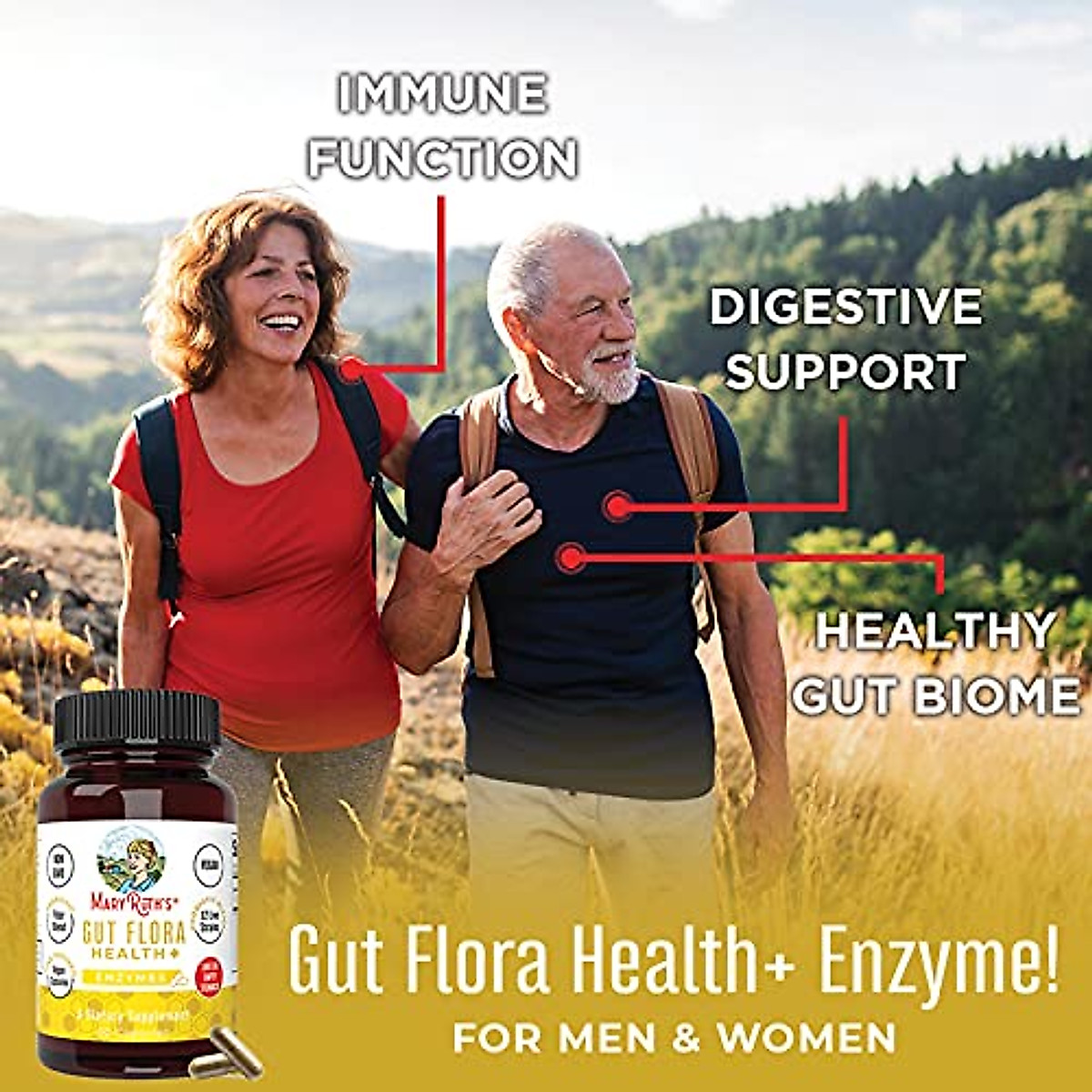 Gut Flora Health+ Enzymes by MaryRuth's | Up to 2 Month Supply | Prebiotic Probiotic Digestive Enzyme Blend for Healthy Gut Biome & Digestive Support | Immune Function & Gastrointestinal Health