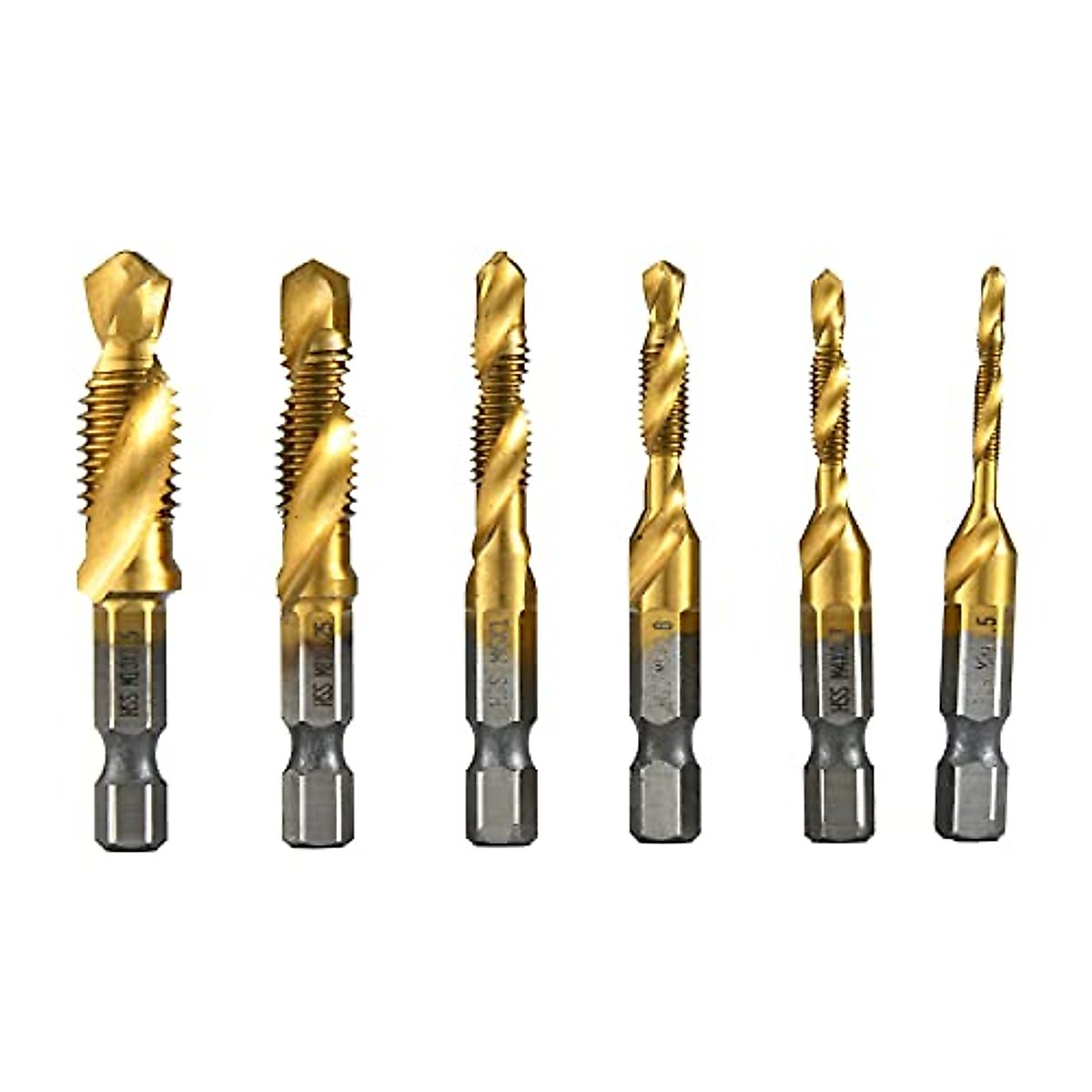 HUAZHICHUN Titanium Plating Combination Drill and Tap Bit Set,3-in-1 Screw Tapping Bit Tool,Hex Shank Drill Bits for Drilling, Tapping, with Quick-Change Adapter, 13 PCS SAE/Metric