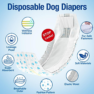 Pet Soft Disposable Male Dog Wraps - Dog Diapers for Male Dogs, Puppy Diapers with Wetness Indicator 48 Counts Small