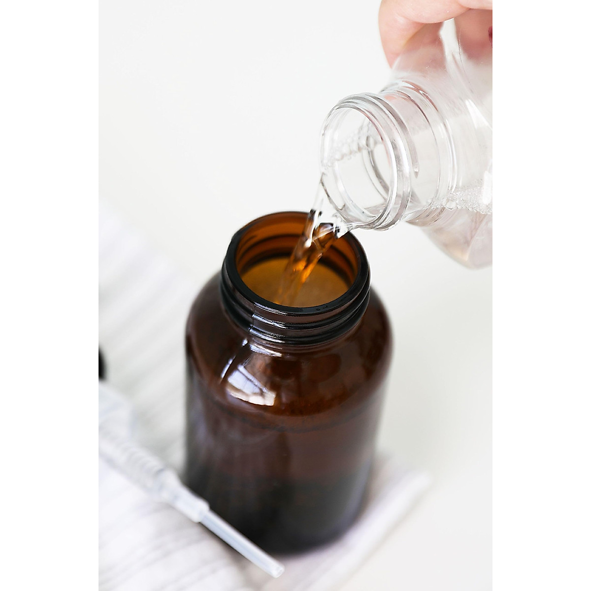 Rail19 Amber Glass Apothecary Foaming Soap Dispenser with Metal Pump - for Kitchen and Bathroom Countertop, 8.5oz (Black)