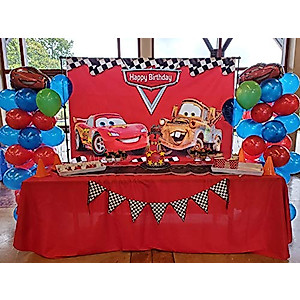 Botong 5x3ft Cars Backdrop Movie Birthday Party Supplies Backdrops Car Racing Story Black White Grid Red Photo Backgrounds for Photography Birthday Party Banner