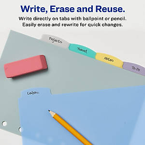 Avery 16180 Write & Erase Plastic Dividers, 5-Tab, 5 1/2 x 8 1/2
