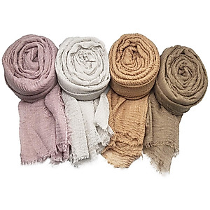 MANSHU 4PCS Women Soft Cotton Scarf Shawl Long Scarf, Scarf and Wrap, Big Head Scarf.