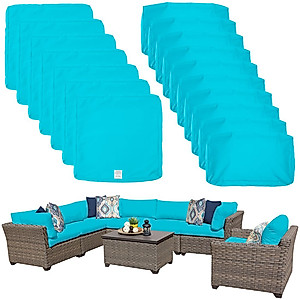 ClawsCover 17Pack Outdoor Seat and Back Cushions Replacement Covers Fit for 8 Pieces 7-Seater Wicker Rattan Patio Furniture Conversation Set Sectional Couch,Turquoise-Include Cover Only