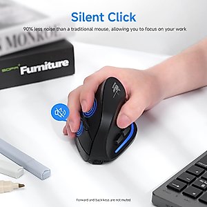 ECHTPower Wireless Bluetooth Mouse, Ergonomic Mouse with LED Light, Tri-Mode BT5.0+BT5.0+2.4GHz, Vertical Mouse Adjustable DPI 2400/1600/1000, Rechargeable Mice for PC, Laptop, Mac, Windows
