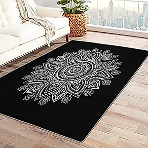 Mandala Small Area Rugs 2x3 ft for Entryway - Black and White Carpet for Room Bedroom Living Room Decor, Boho Bohemian Printed Floor Rug for Home Decorative, Soft & Non-Slip & Washable Indoor Doormat