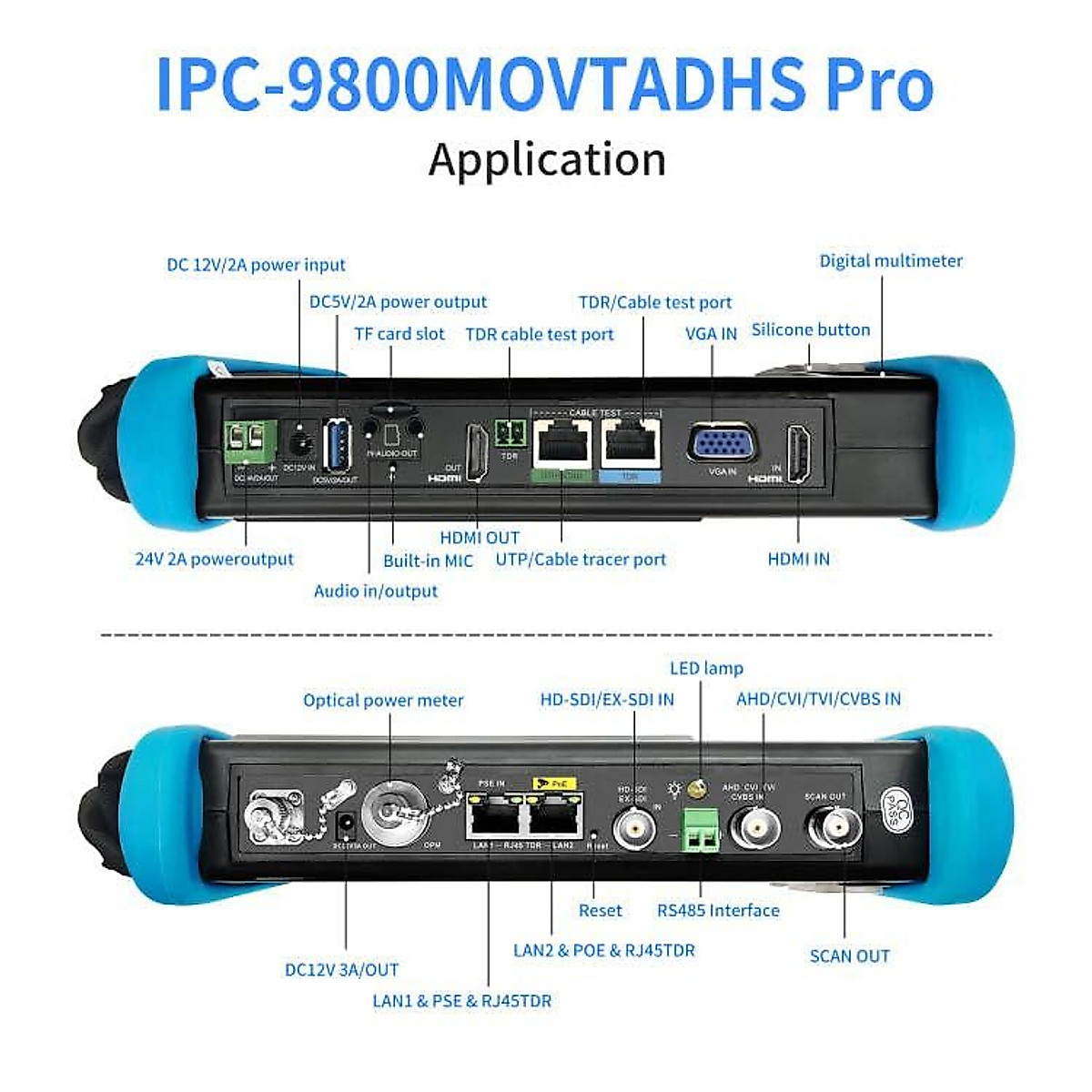 Rsrteng IPC-9800MOVTADHS Pro Full Features CCTV Camera Tester 8K 32MP IP Camera Tester 7-inch IPS Touch Screen Monitor CCTV Tester with 4K HD-TVI CVI AHD SDI Support DMM OPM VFL TDR Features POE HDMI