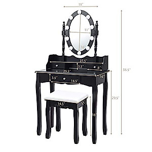 ReunionG Makeup Vanity Set with Lighted Swivel Mirror, 2 in 1 Dressing Vanity Table w/Removable Top, 10 Dimmable Bulbs, 3 Storage Drawers, Wooden Vanity Table Set, Best Gift for Women Girls (Black)