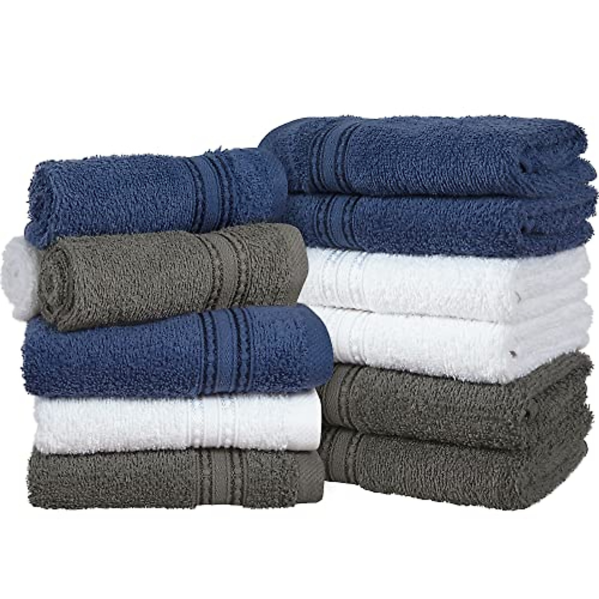 ERINA Cotton Washcloths Set of 12, Heavy GSM 100% Pure Combed Cotton Washcloths 12 x 12 Inch, Highly Absorbent Face Towels, and Quick Drying Fingertip Towels for Daily Use (Multi-Dark)