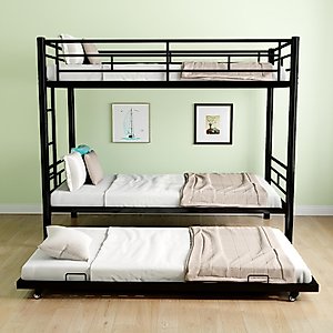 QSOSTNS Twin Over Twin Bunk Bed with Trundle, Heavy Duty Bunk Beds Frame with Side Ladders Convertible Bunkbed with Safety Guard Rails, No Box Spring Needed (Black)