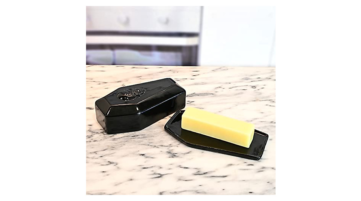 Gothic Skull Coffin Butter Dish - Halloween Kitchen Decor